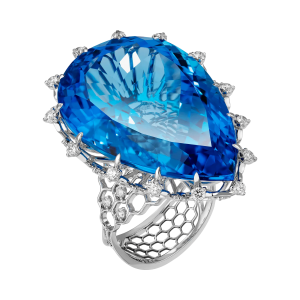 Кольцо «Соблазнительный океан» Топаз 65,34 карат Золото 585 белое ...